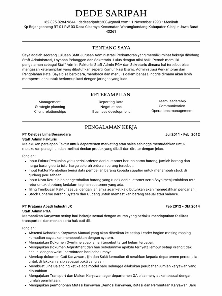 Contoh CV Lengkap | PDF
