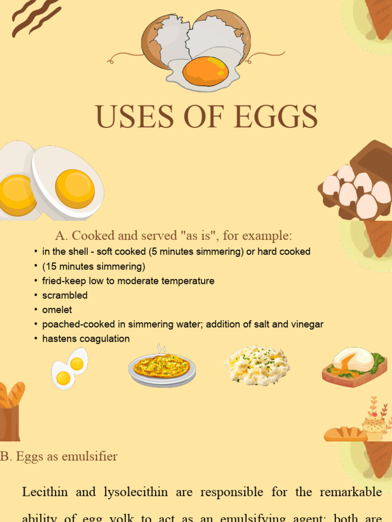Uses of Eggs | PDF | Cakes | Egg As Food