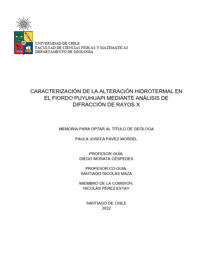 Caracterizacion De La Alteracion Hidrotermal En El Fiordo Puyuhuapi Mediante Analisis De