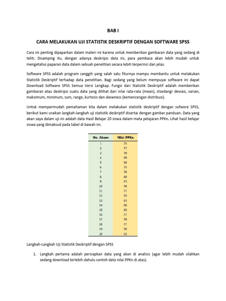 Bab 1 Cara Melakukan Uji Statistik Deskriptif Dengan Software SPSS | PDF