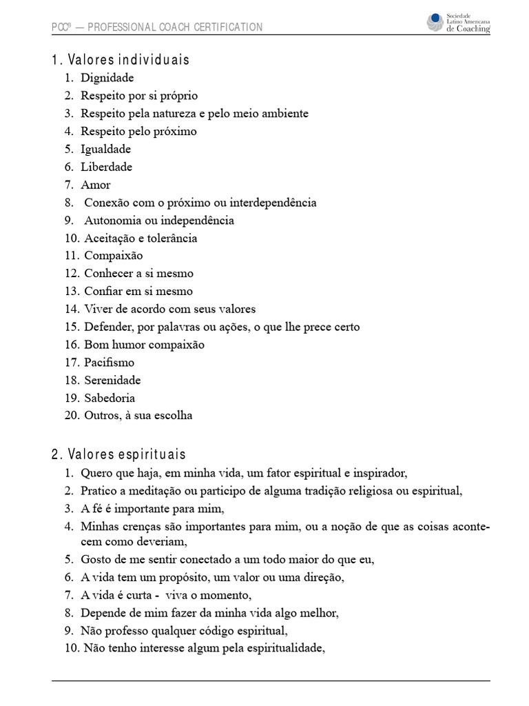 Lista Completa de Valores | Download grátis PDF | Dinheiro | Vida