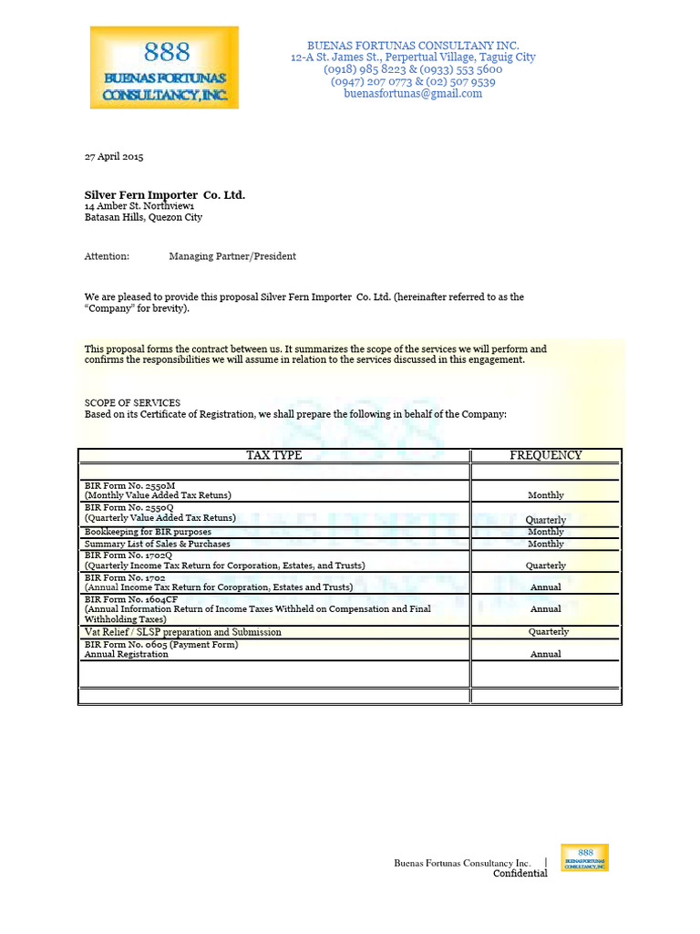 BFCI FINAL ENGAGEMENT PROPOSAL Silver Fern | PDF | Taxes | Value Added Tax