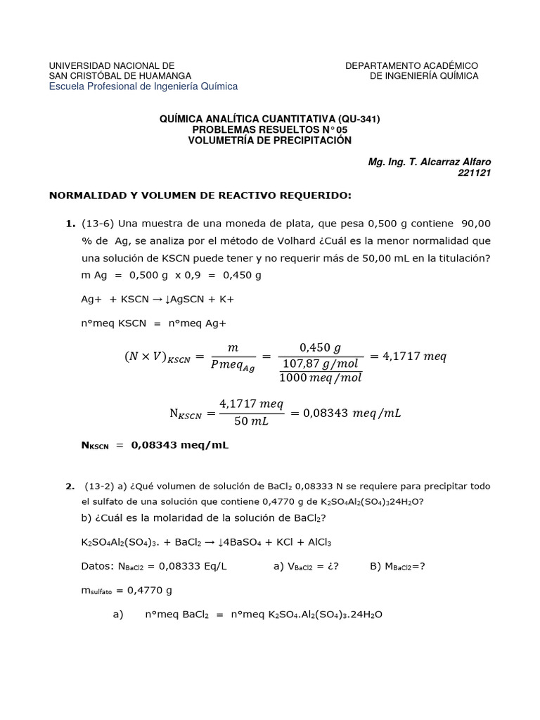 Problemas Resueltos 05 Volumet Precipitación | PDF | Química | Ciencias ...