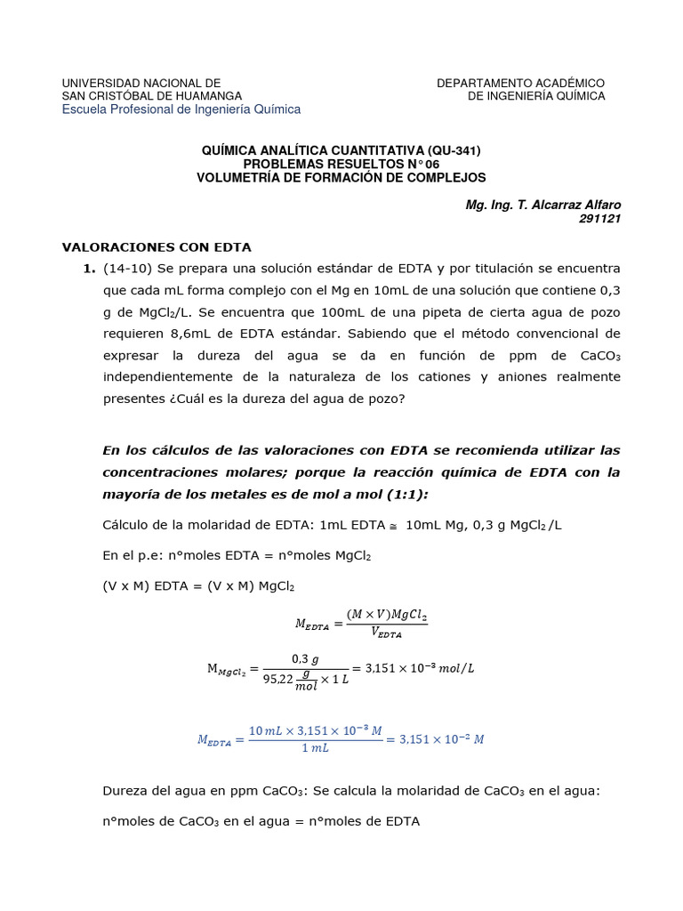 Problemas Resueltos 06 Volumet Complejos | PDF | Valoración | Química