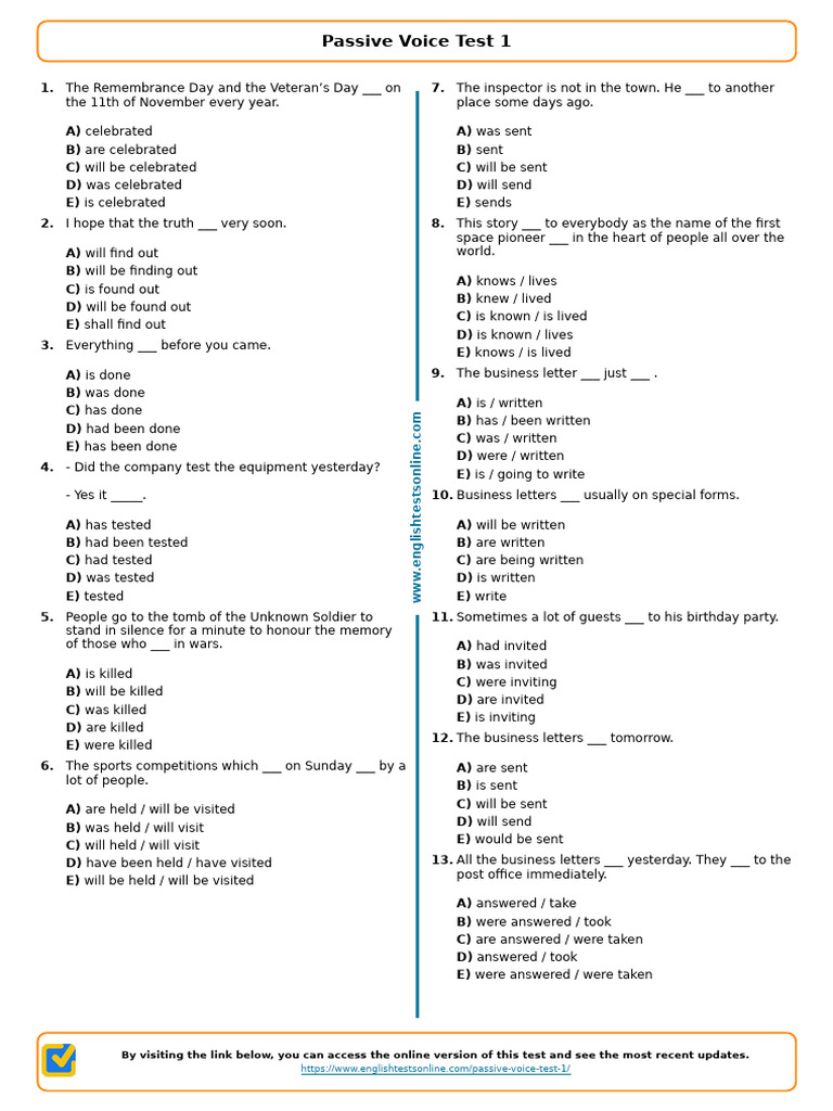 1419 - Passive Voice Test 1 | PDF | Palace Of Westminster