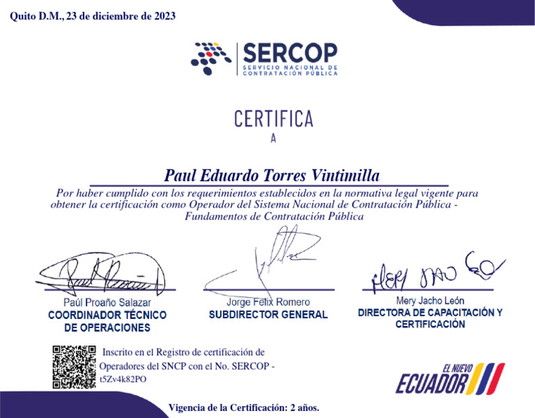 Certificado Fundamentos SERCOP | PDF