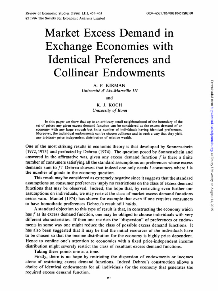 Alan P. Kirman - K. J. Koch - Market Excess Demand in Exchange ...