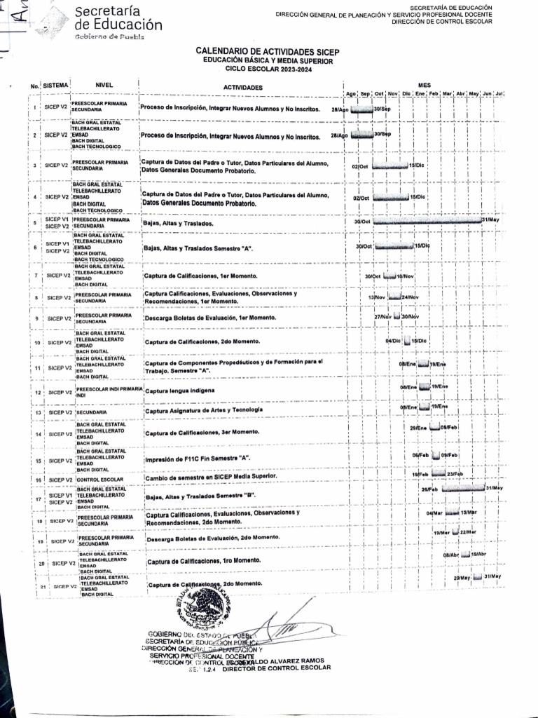 Calendario SICEP V2 2023-2024 Puebla | PDF