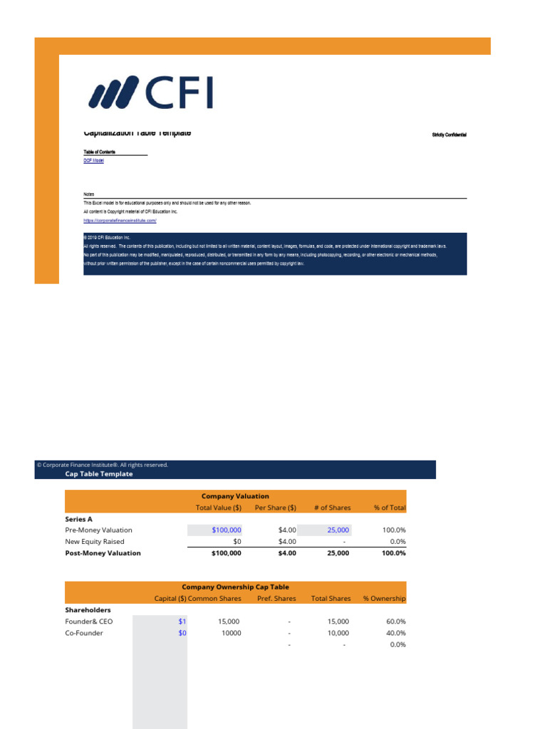 Capitalization Table Template | PDF | Valuation (Finance) | Copyright