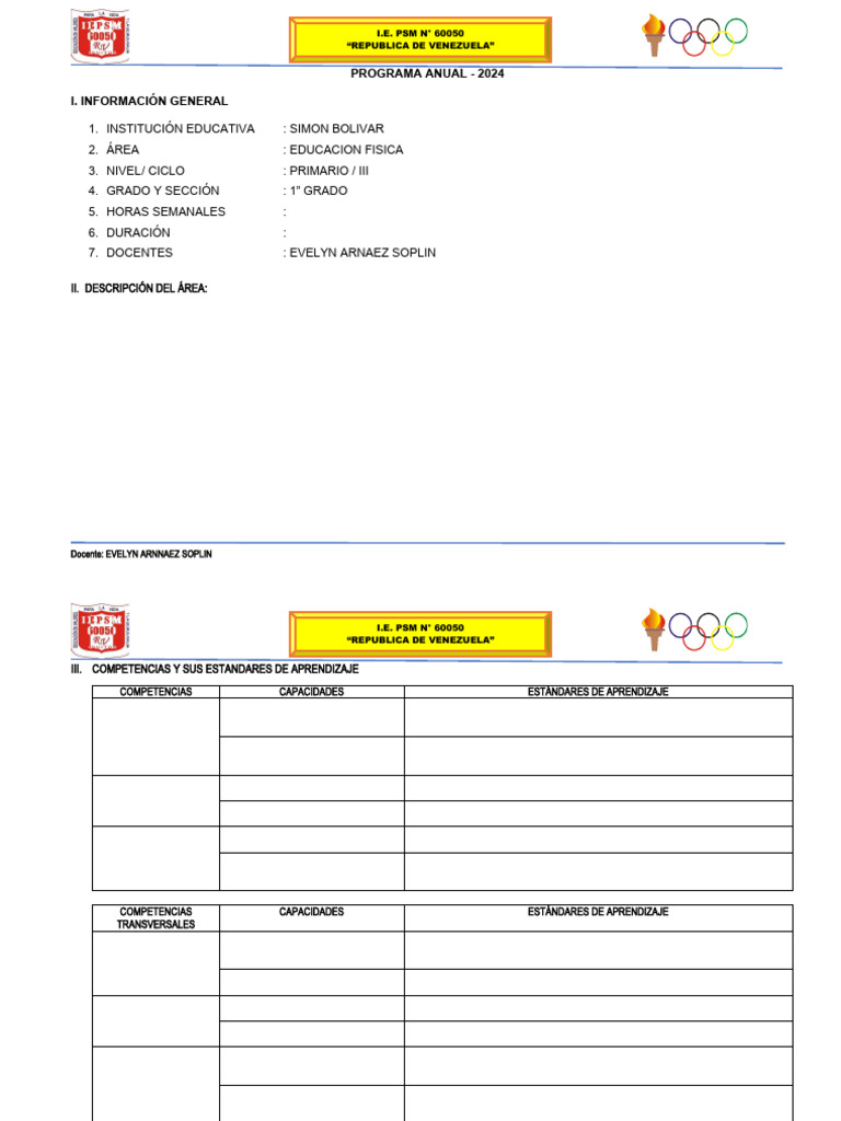 Programa Anual 1 - Primaria - Evelyn Arnaez | PDF | Evaluación | Enseñando
