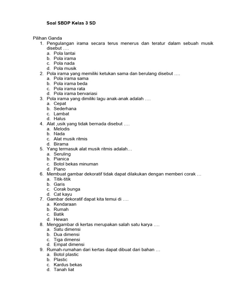 Soal SBDP Kelas 3 SD | PDF