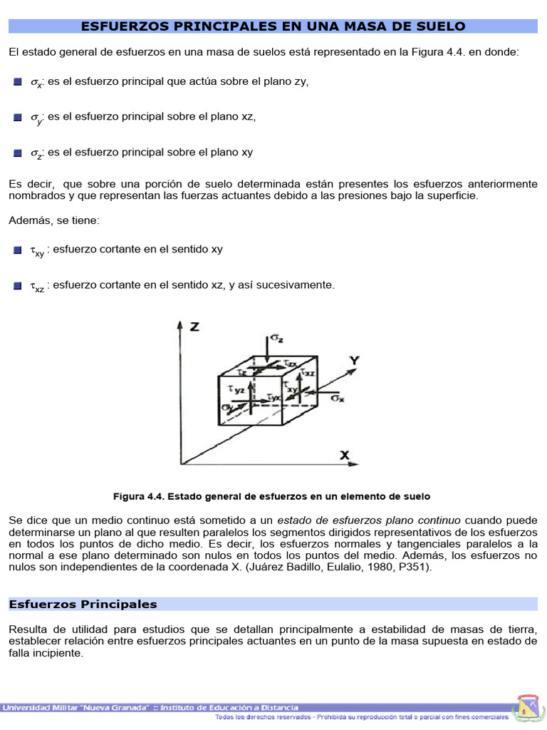 Esfuerzos Principales en Una Masa de Suelo | PDF | Elasticidad (Física) | Ciencias fisicas