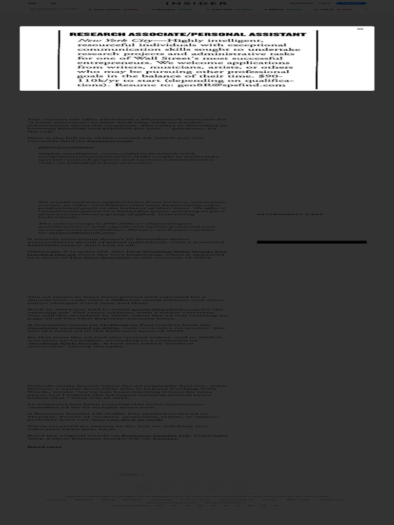 Classified Job Ad Runs For 10 Years | PDF | Public Sphere | Business Law