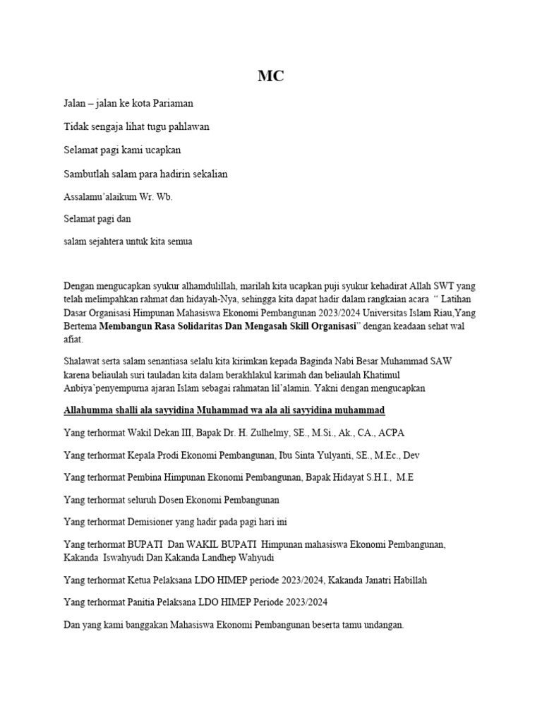 Teks MC Yy Fix Acara | PDF