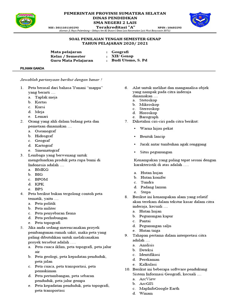 Soal Pts 12 Genap 2021 Geo | PDF