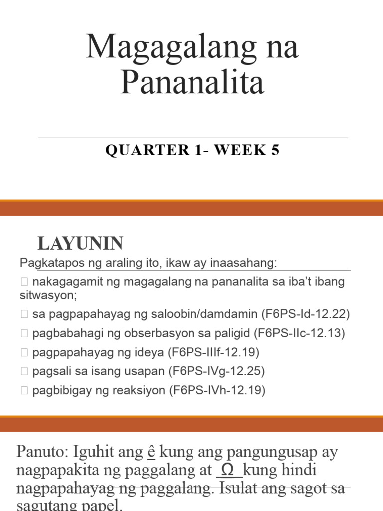 Magagalang Na Pananalita G6 - QUARTER 1 WEEK 5 | PDF