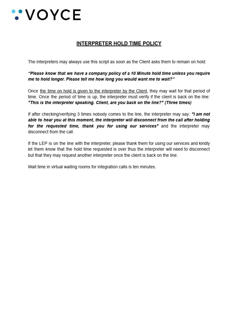 Interpreter Hold Time Policy | PDF
