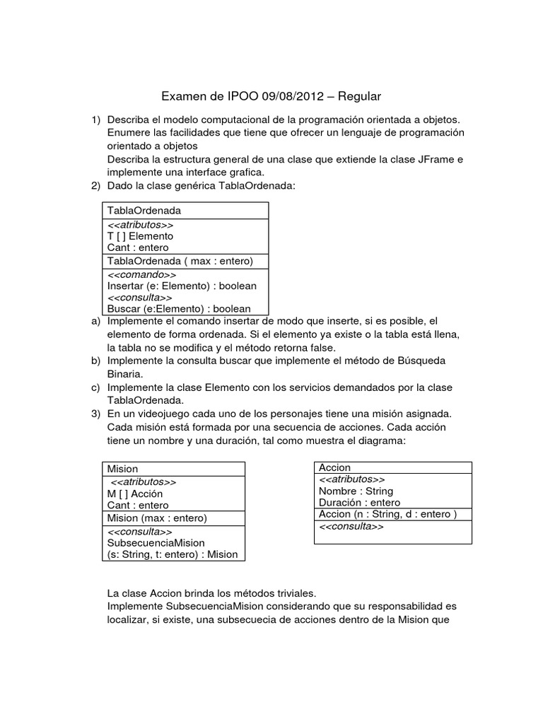 Examen IPOO: Clases y Métodos en Java | PDF | Matemáticas Aplicadas ...