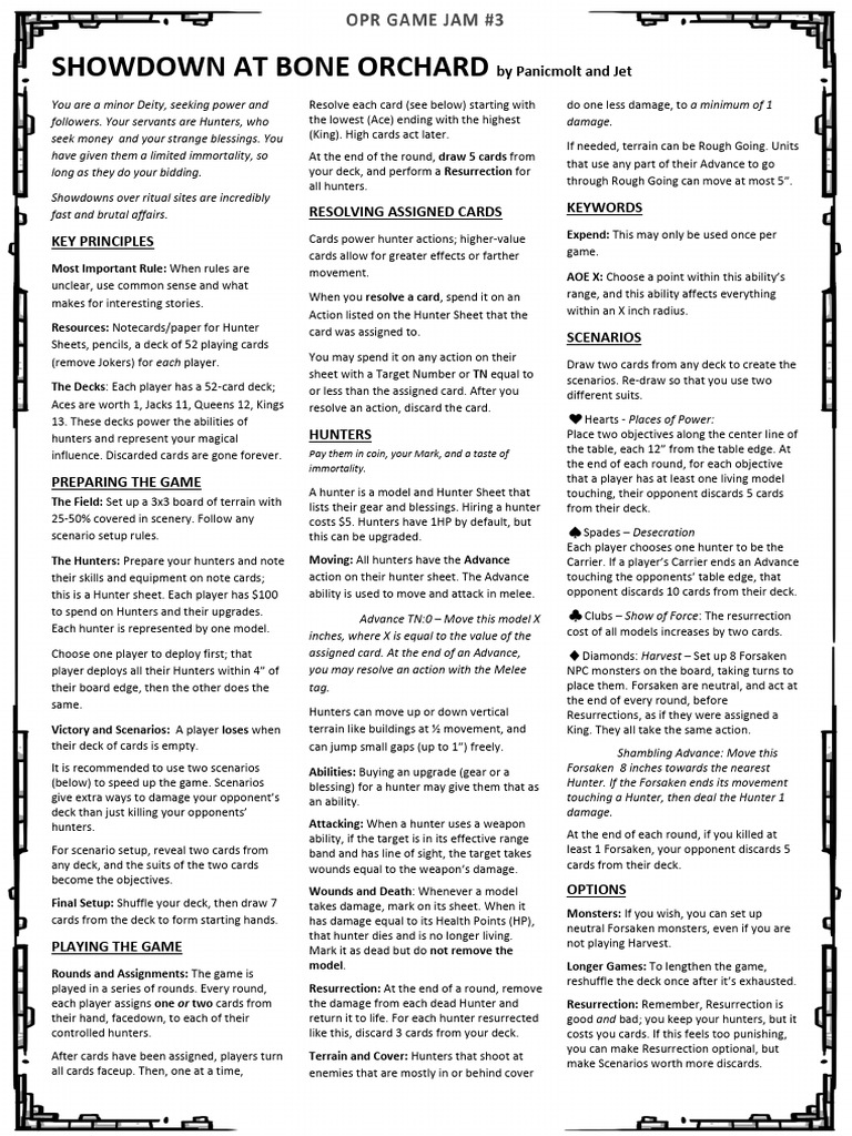 Bone Orchard Hunter Game Rules | PDF | Playing Cards | Shotgun