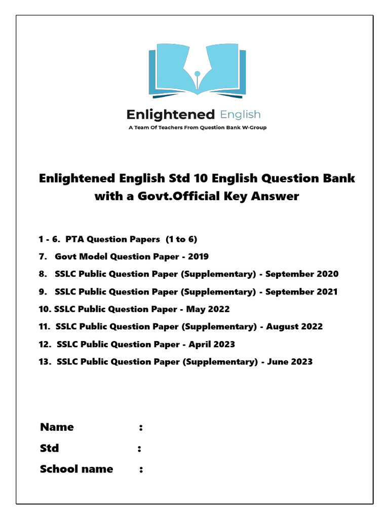 Sslc English Question Bank 2023 Enlightened English Pdf