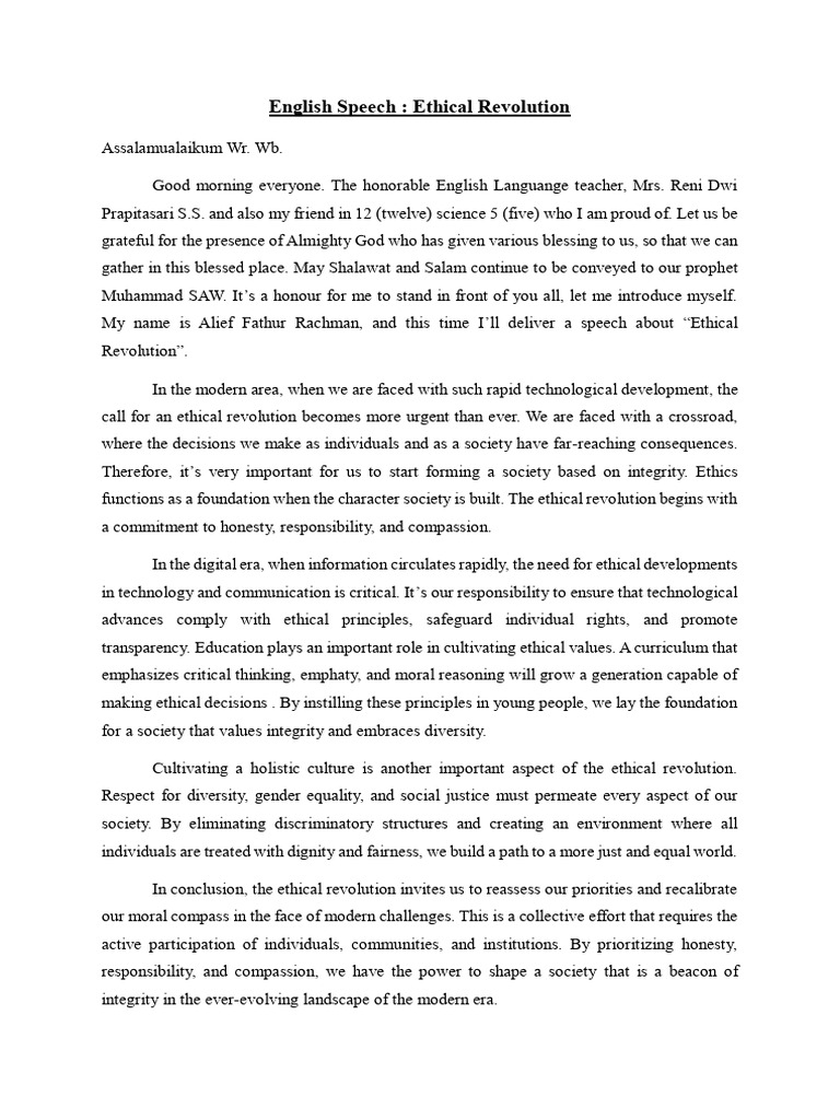 English Speech | PDF | Integrity | Social Justice