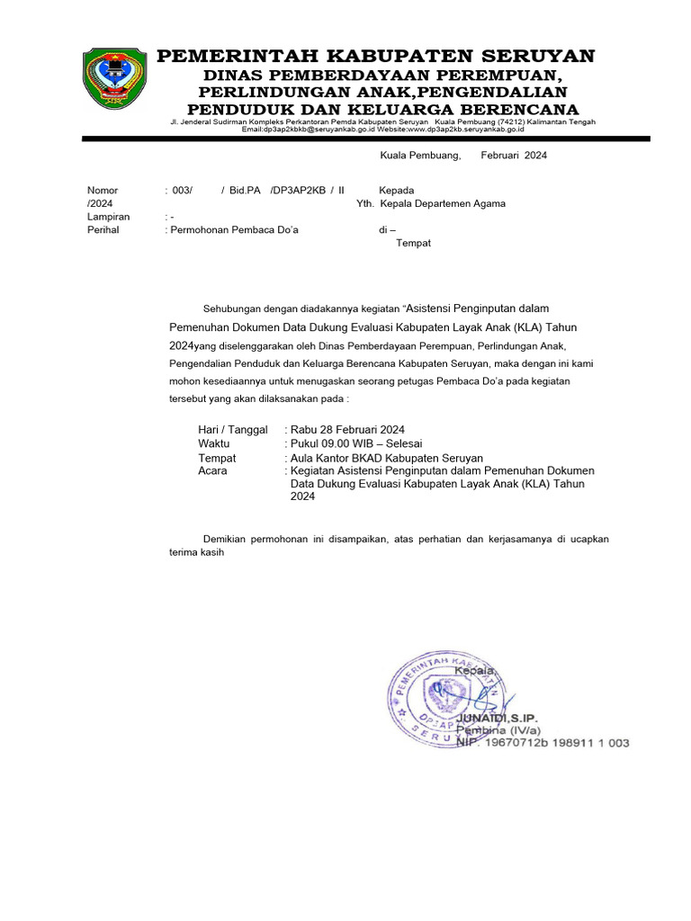 Surat Permohonan Pembaca Doa | PDF