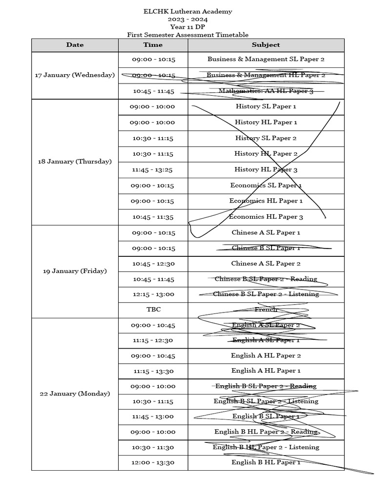 23-24!01!344 (A Year 11 DP Assessment Timetable Sem 1) | PDF