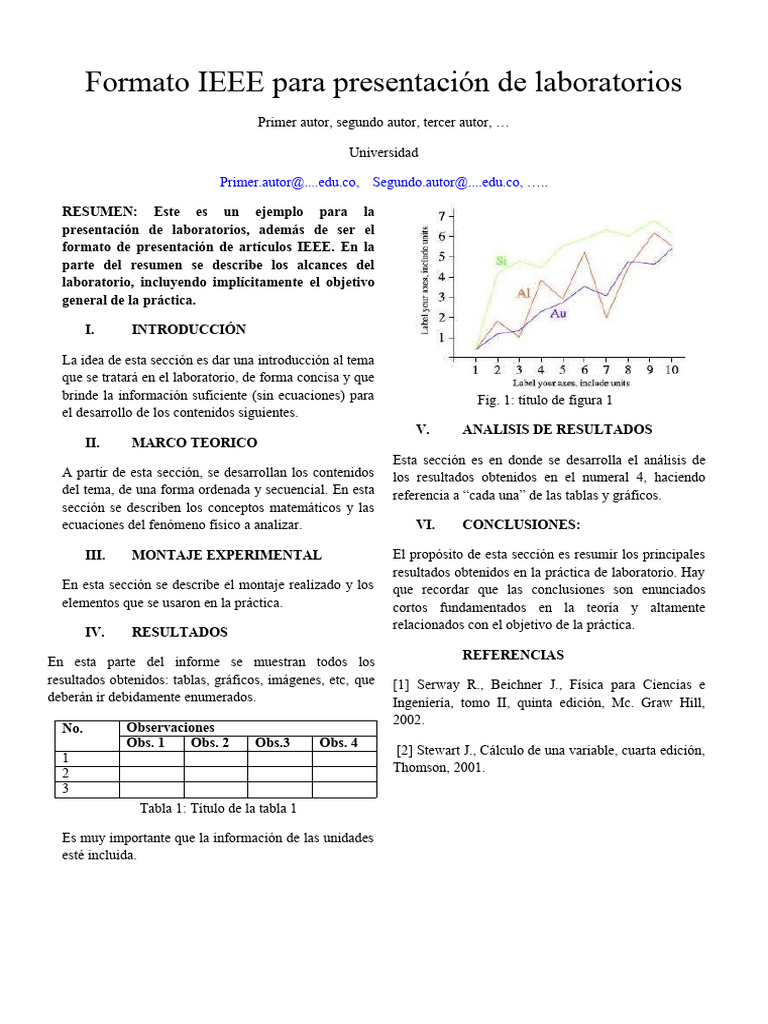 Formato IEEE para Presentacion Del Informe de Laboratorio | PDF | Science
