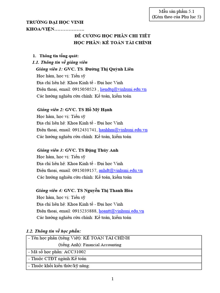 Đề cương chi tiết KTTC 2022 | PDF