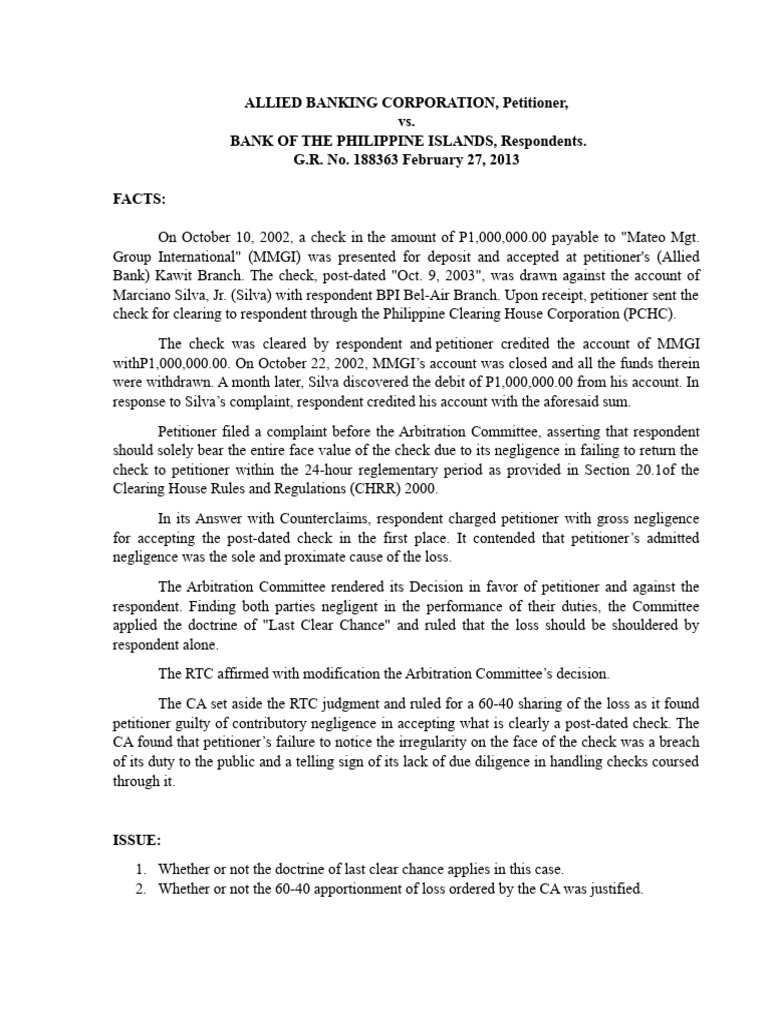 Allied Banking Corporation VS Bank of The Philippine Islands | PDF ...