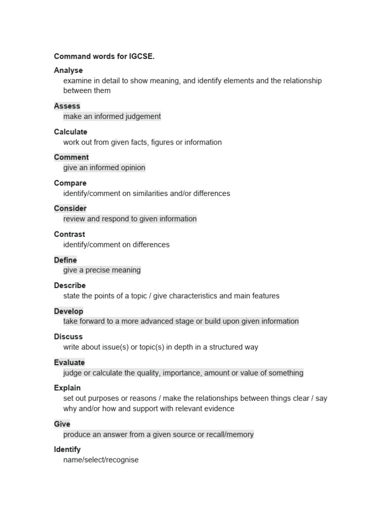 Command Words For IGCSE | PDF | Career & Growth | Business