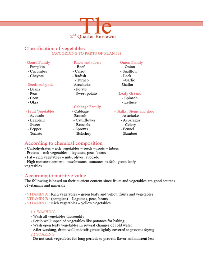 Tle 2nd Quarter Reviewer | PDF | Vegetables | Foods