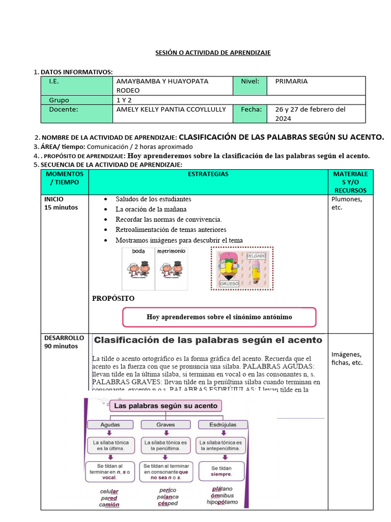 Sesion de Aprendizaje de Sinonimos y Antonimos | PDF | Lingüística ...