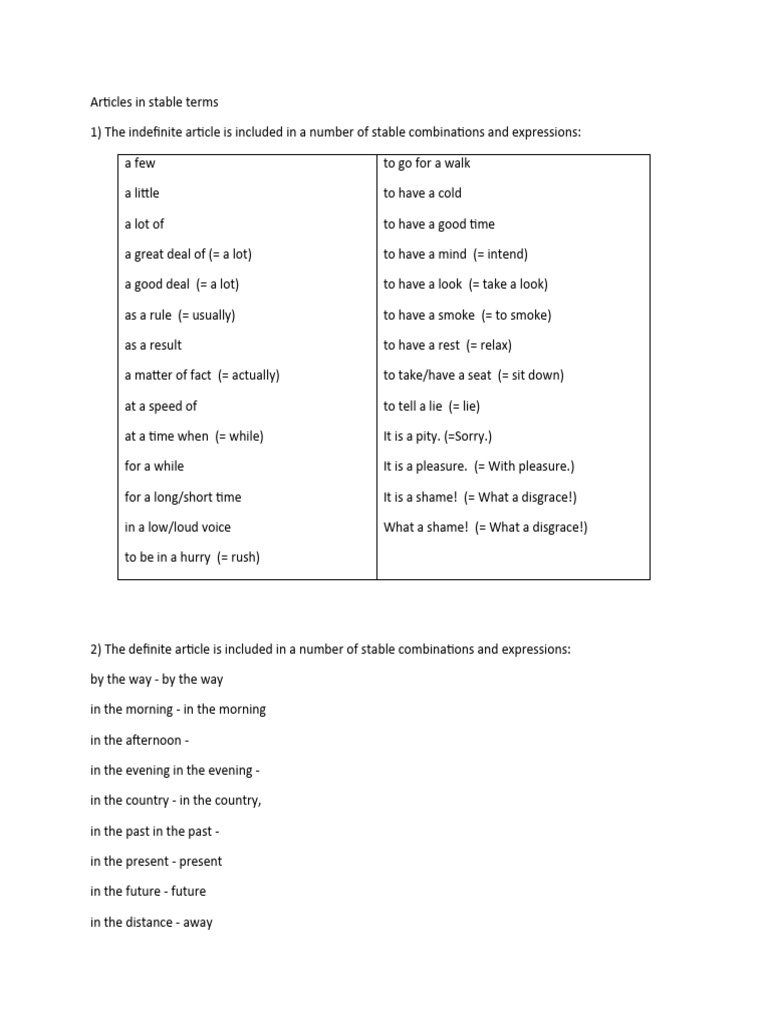 Articles in Stable Expressions | PDF | Grammatical Number | Verb