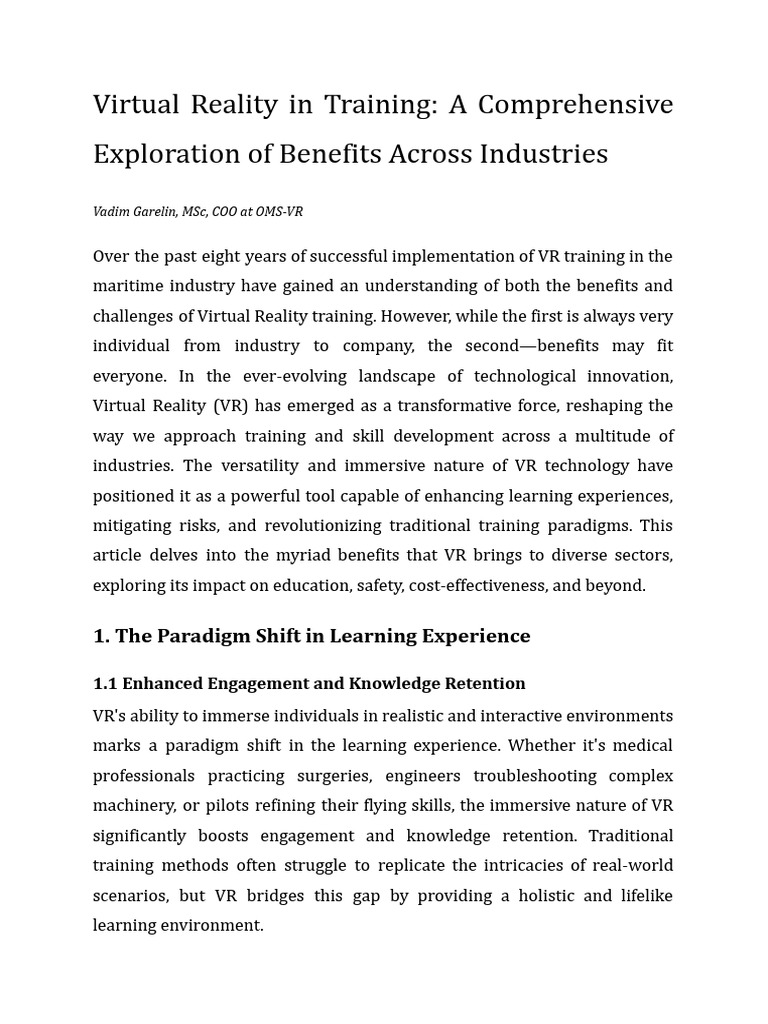 Virtual Reality in Training | PDF | Virtual Reality | Simulation