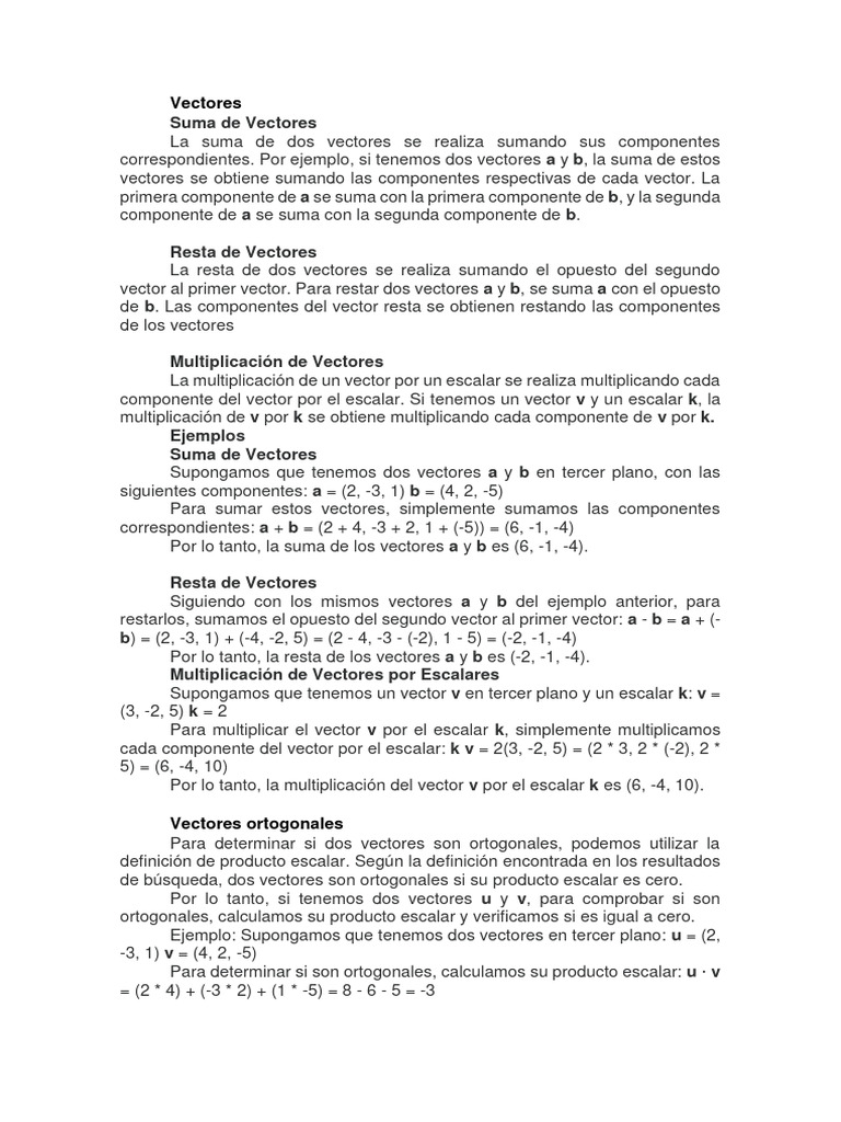 Vectores Pdf Vector Euclidiano Escalar Matemáticas