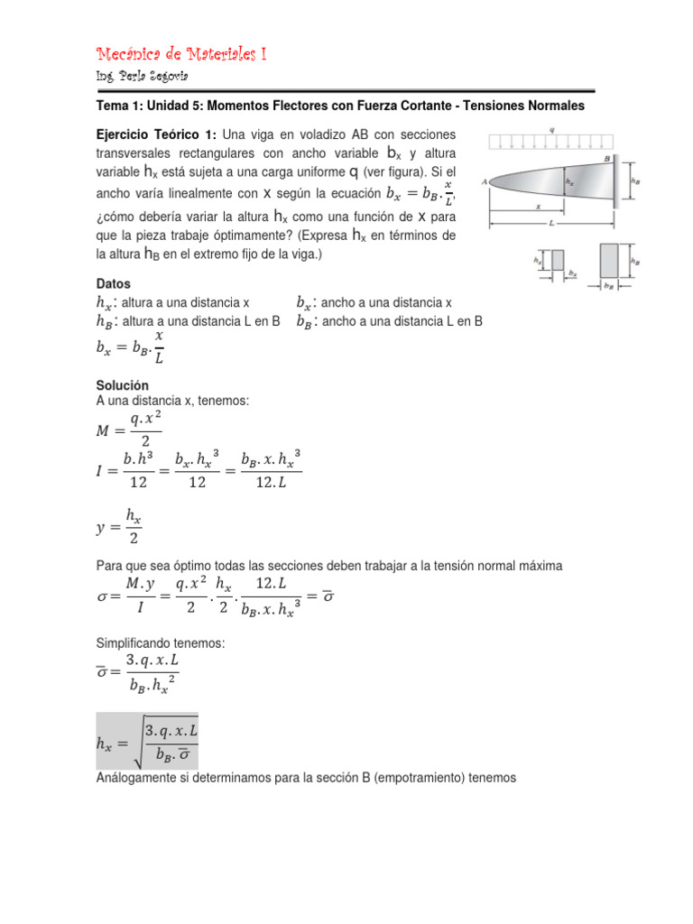 Tema 1 - Ejercicios Teoricos - Flexión Simple y Pura - Tensiones Normales | PDF