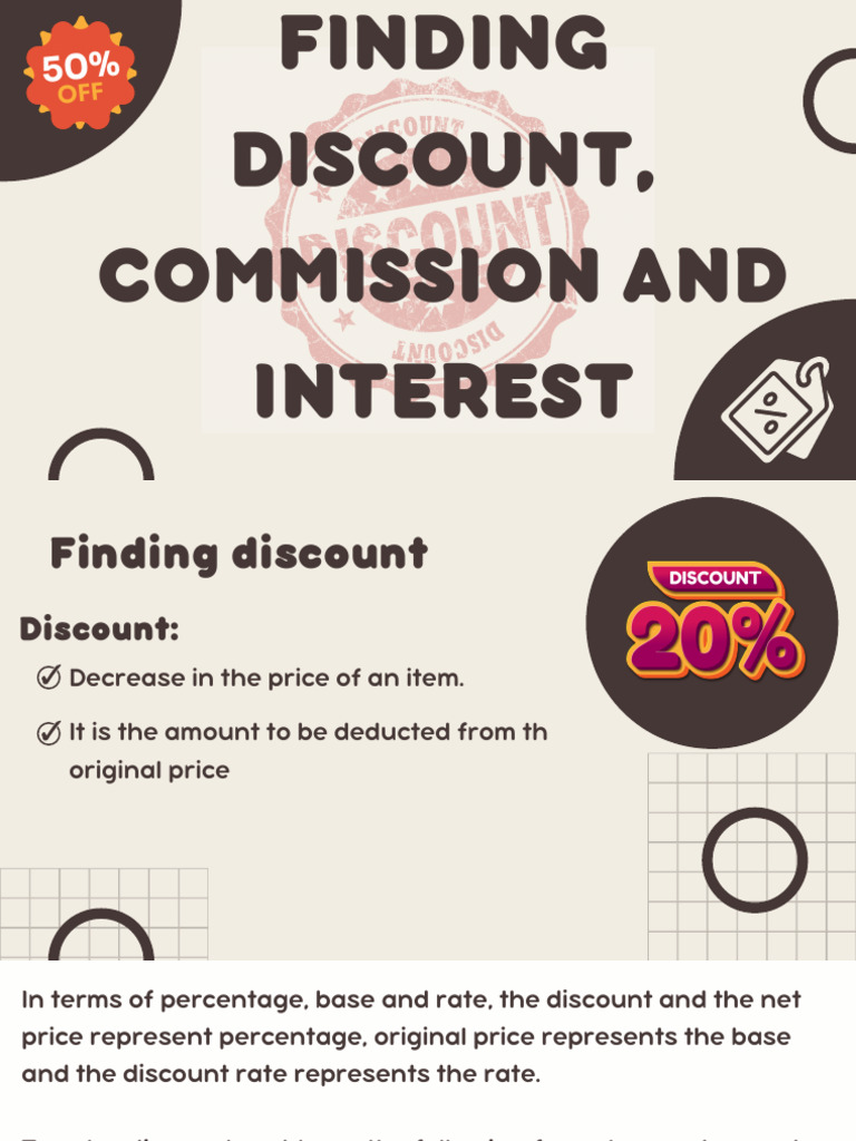 Finding Discount, Commission and Interest | PDF | Interest | Prices
