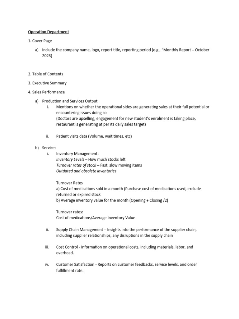 Operation Report | PDF | Inventory | Customer