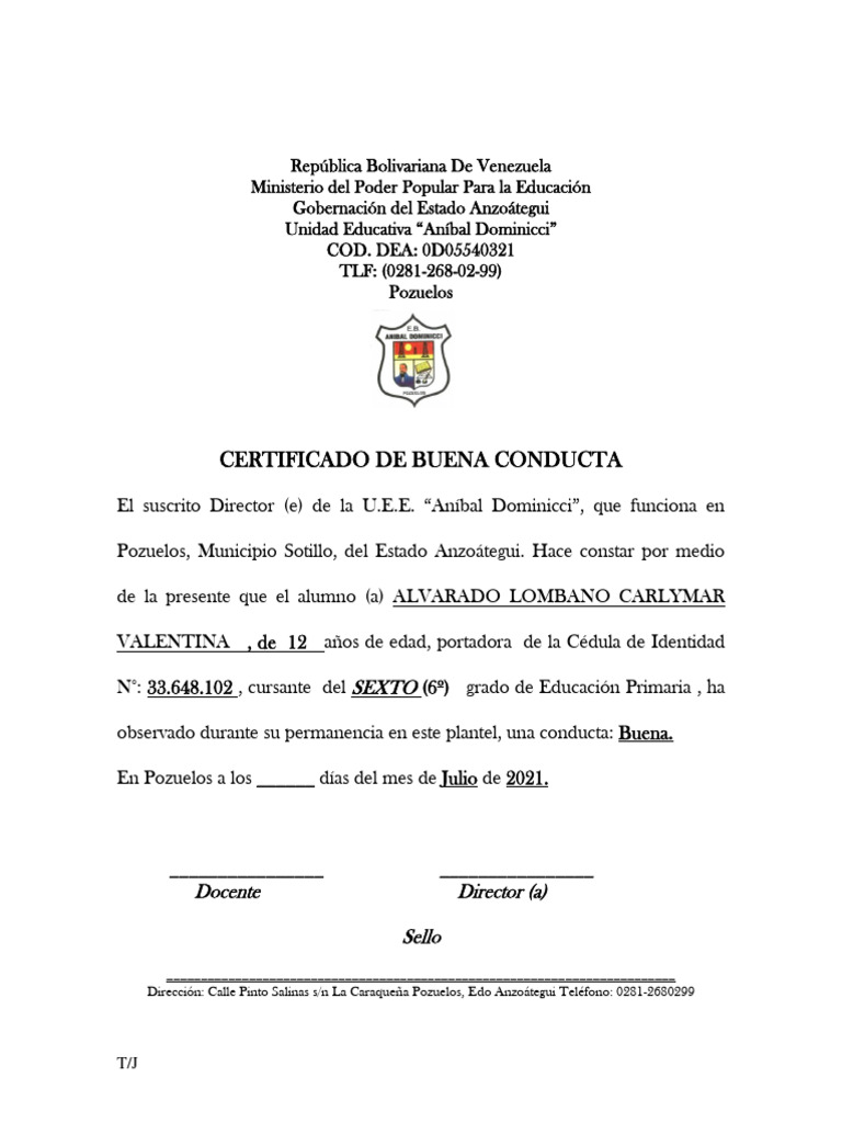 Certificados de Buena Conducta en Pozuelos | PDF | Juventud | Enseñando