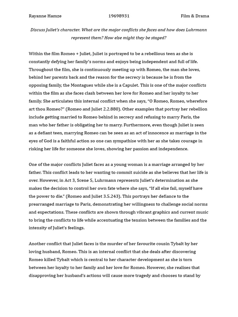 Romeo + Juliet Written Task | PDF | Romeo And Juliet | Characters In ...