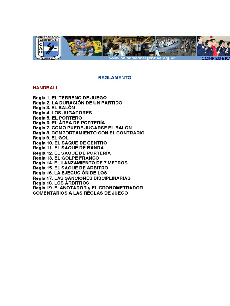 Reglamento Completo de Handball | PDF