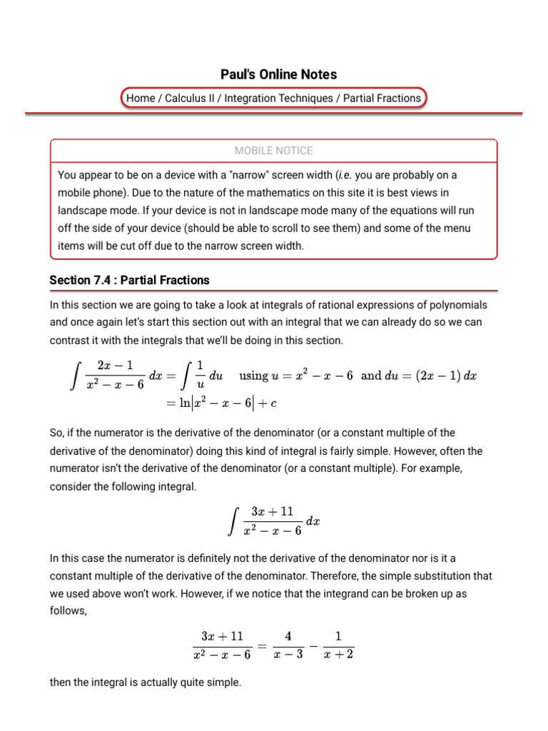 Calculus II - Partial Fractions | PDF | Numerical Analysis | Applied ...
