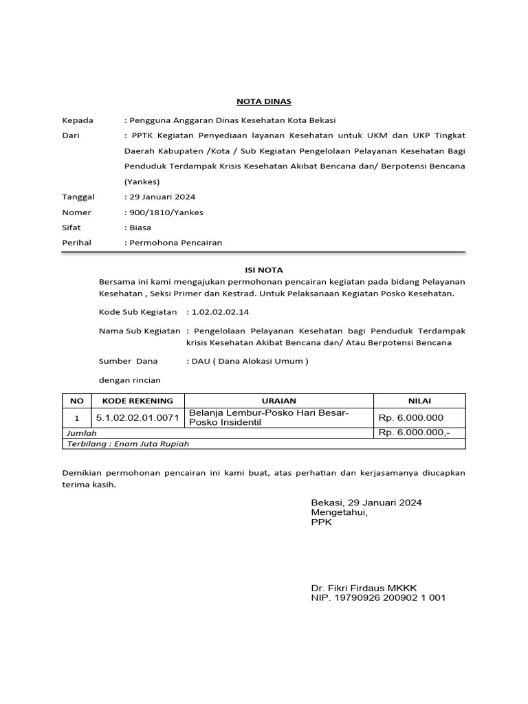 Format Baru Nota Dinas Insidntil 2024 | PDF