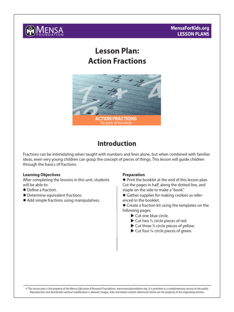 MFK Lesson Plan - Action Fractions | PDF | Oatmeal | Foods