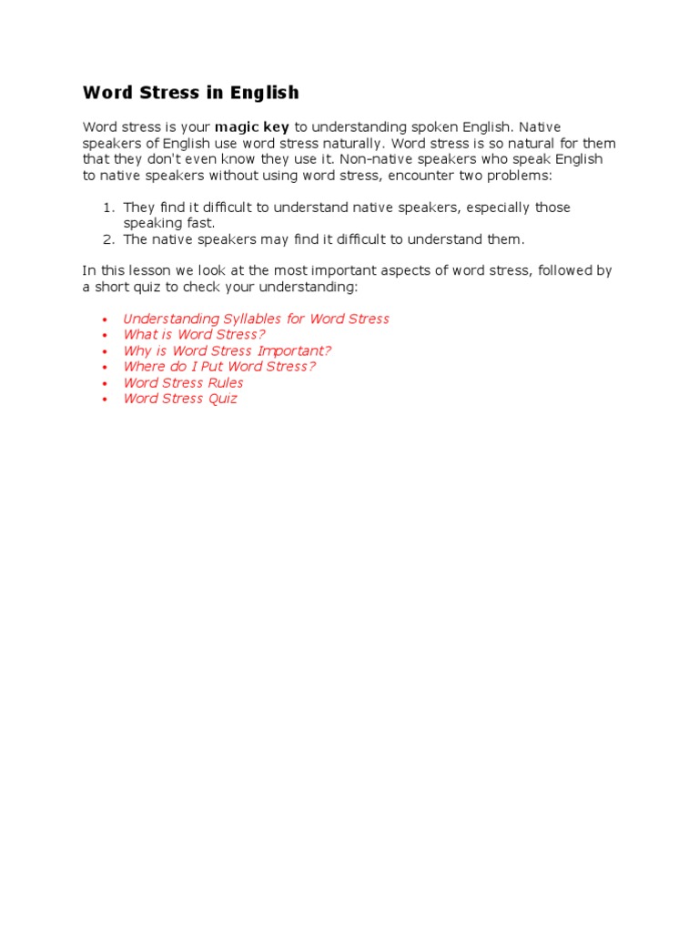 Word and Sentence Stress in English | PDF | Stress (Linguistics ...