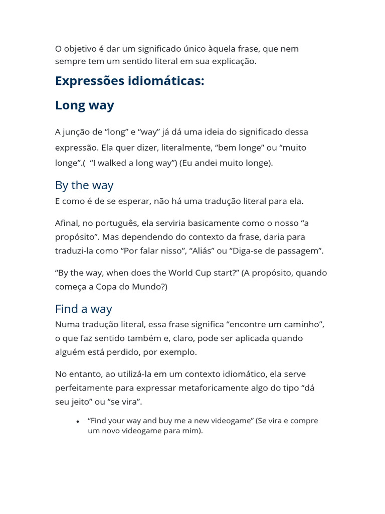 O Significado Do Way em Expressões Idiomáticas | PDF | Expressão idiomática