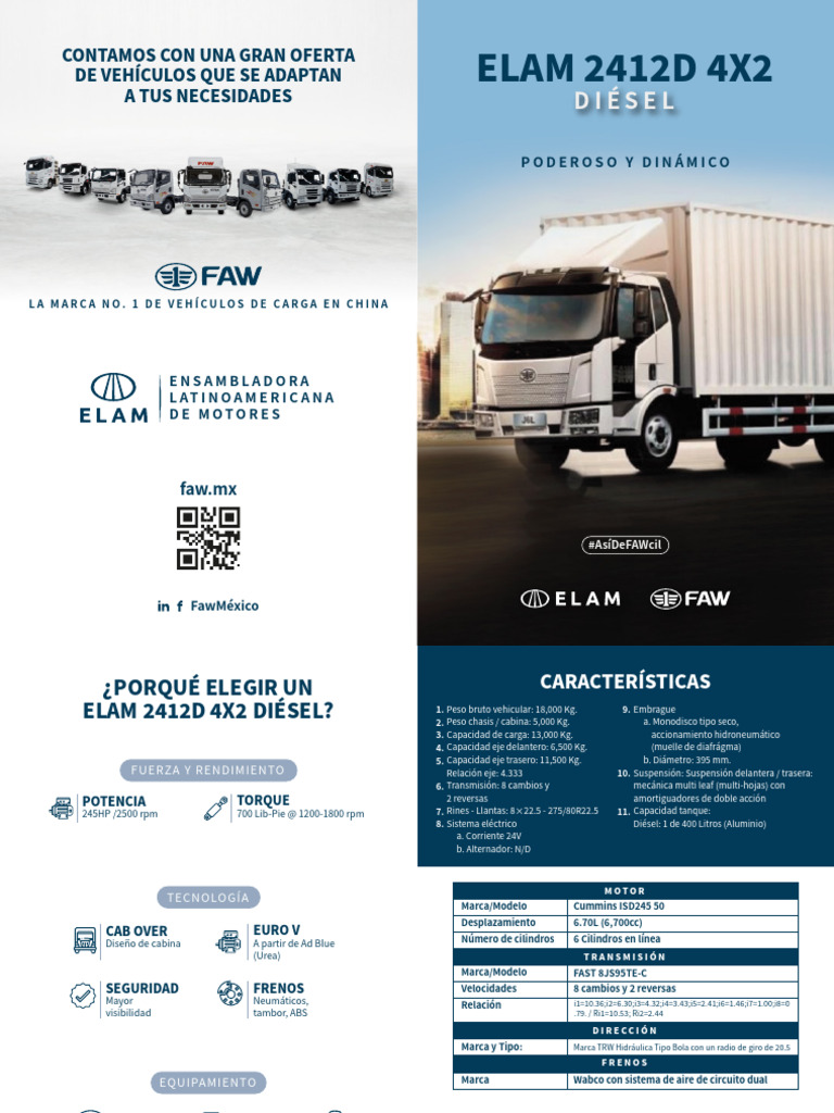 08 Ficha Técnica ELAM FAW 2412D 4x2 | PDF | Vehículos de lujo | Vehículo de motor