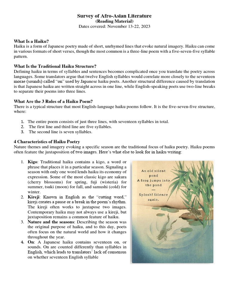 Notable Afro-Asian Poems Survey | PDF | Haiku | Poetry