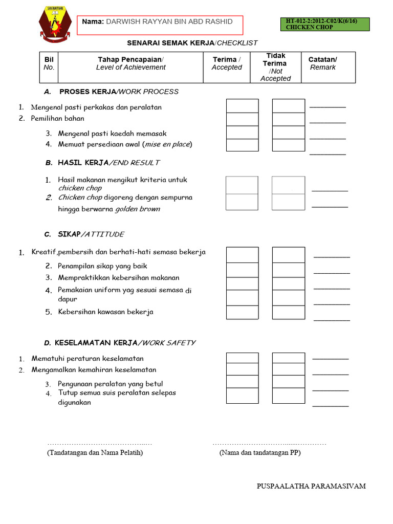 Checklist Chicken Chop Hibiscus 2023 | PDF